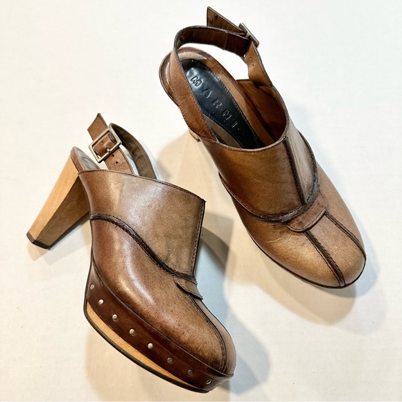 Marni | Shoes | Marni Studded Platform Clog Heels Brown Leather ...